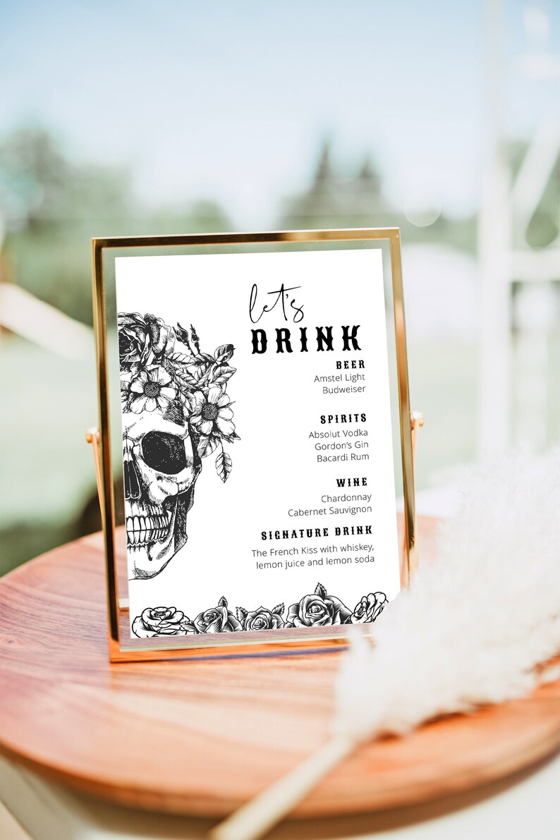 Skull Gothic Drink Menu Template Let's Drink Halloween - Etsy