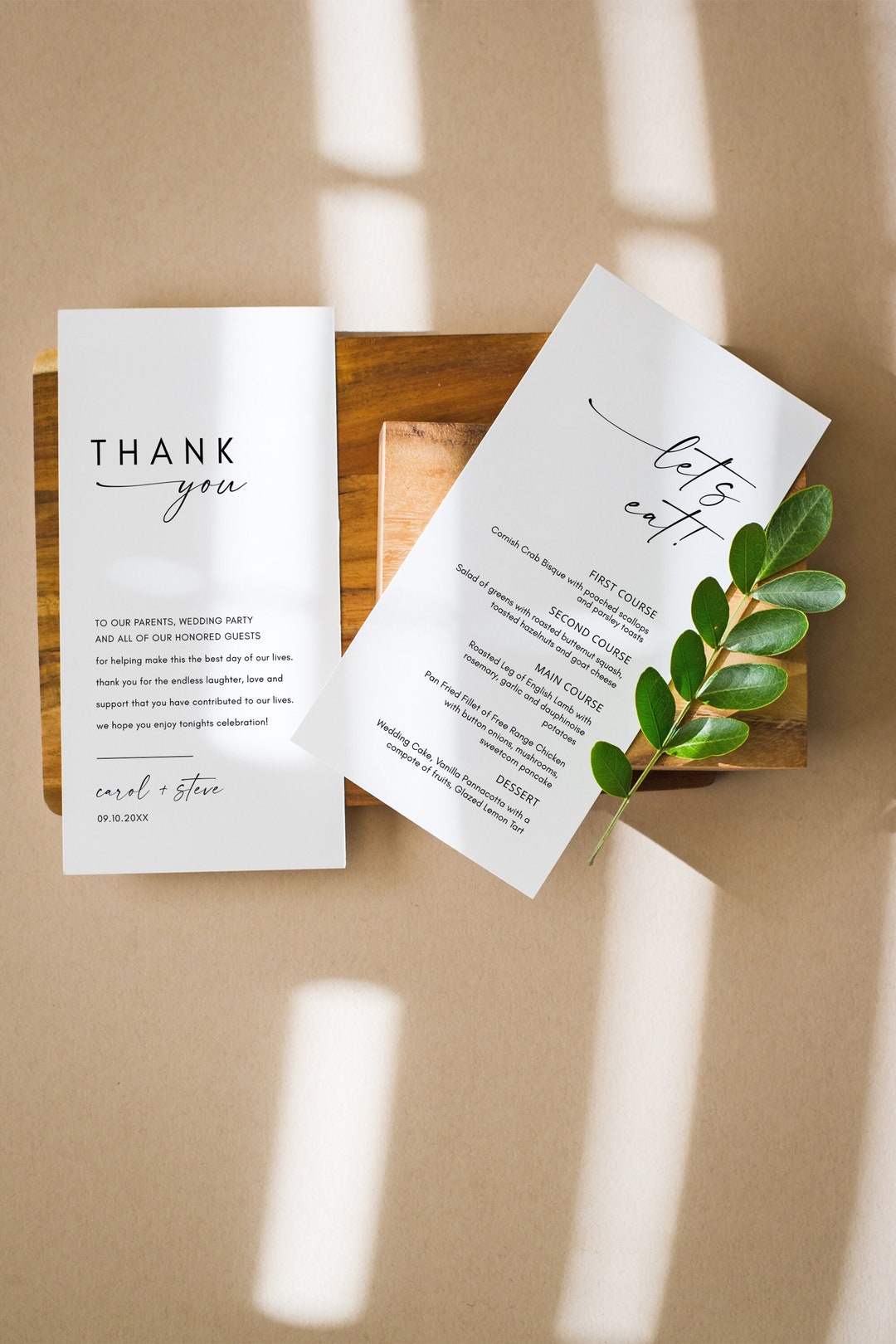 Elegant Thank You and Menu Template Download, Modern Wedding Menu ...