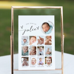 Editable Baby's First Year Poster Template, Modern 1st Birthday Photo ...