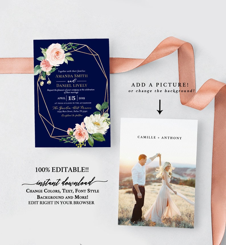 Self Editing Wedding Invitation Set Editable Template Etsy