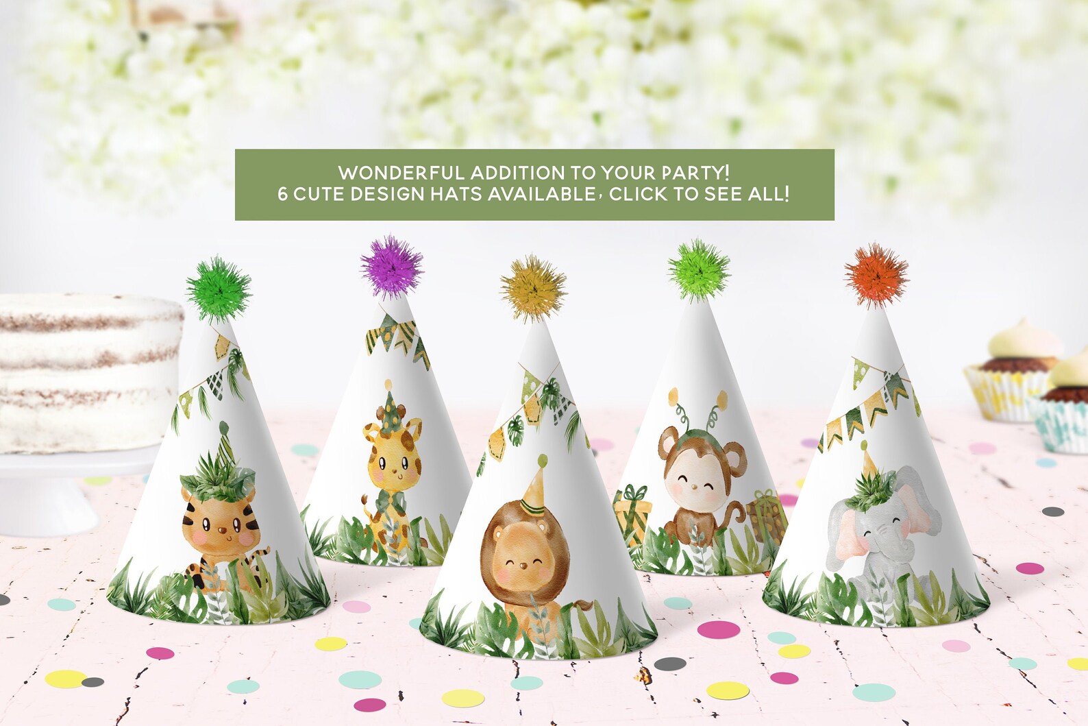 Printable Party Hats Party Animals Birthday Party Birthday - Etsy