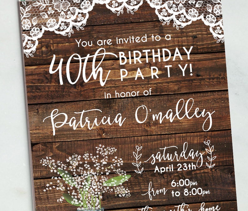 40th birthday invitation Rustic Adult Birthday Invitation | Etsy