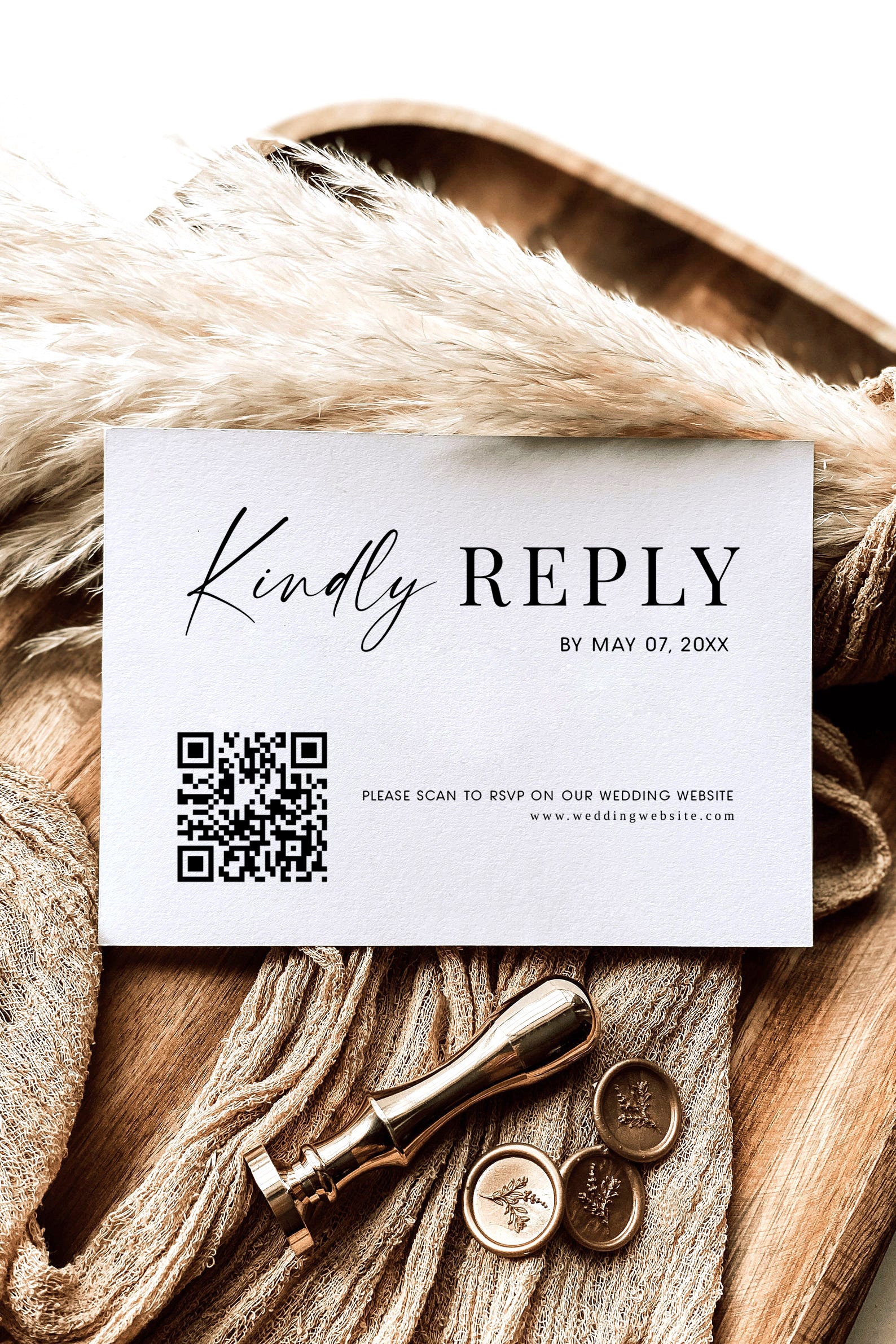 Kindly Reply Card Template, Modern RSVP Card Template, Modern Wedding ...