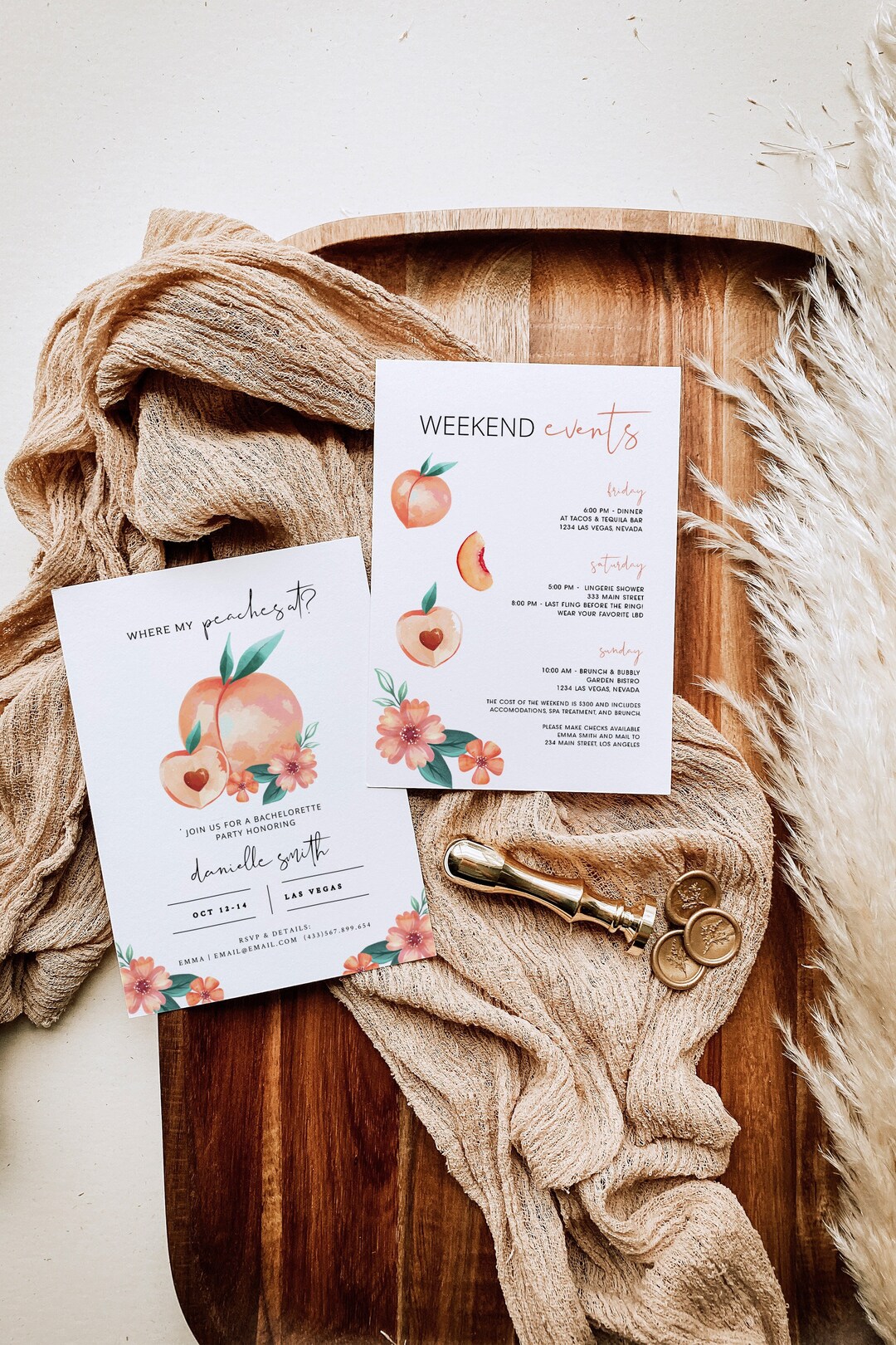 Peach Bachelorette Invitation & Itinerary, Peaches Bachelorette ...