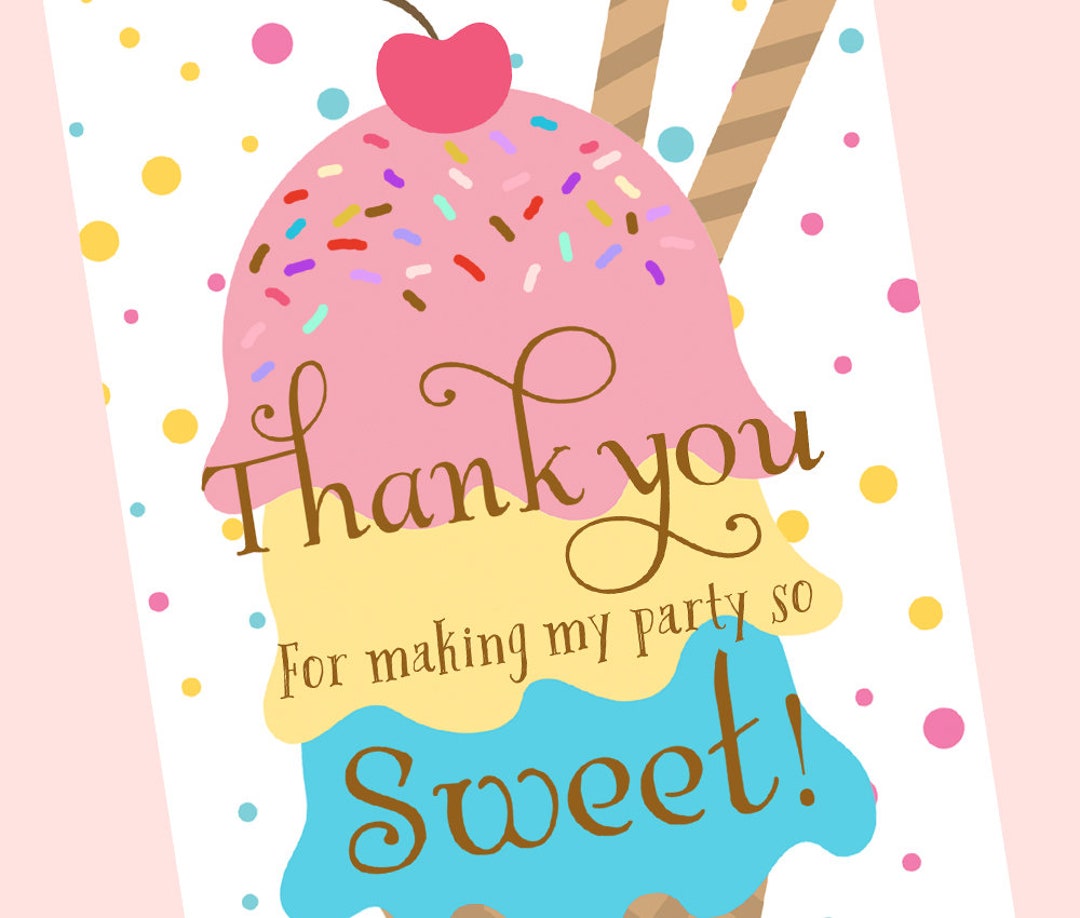 Ice Cream Thank You Card Printable, Ice Cream Birthday Theme, Thank You ...