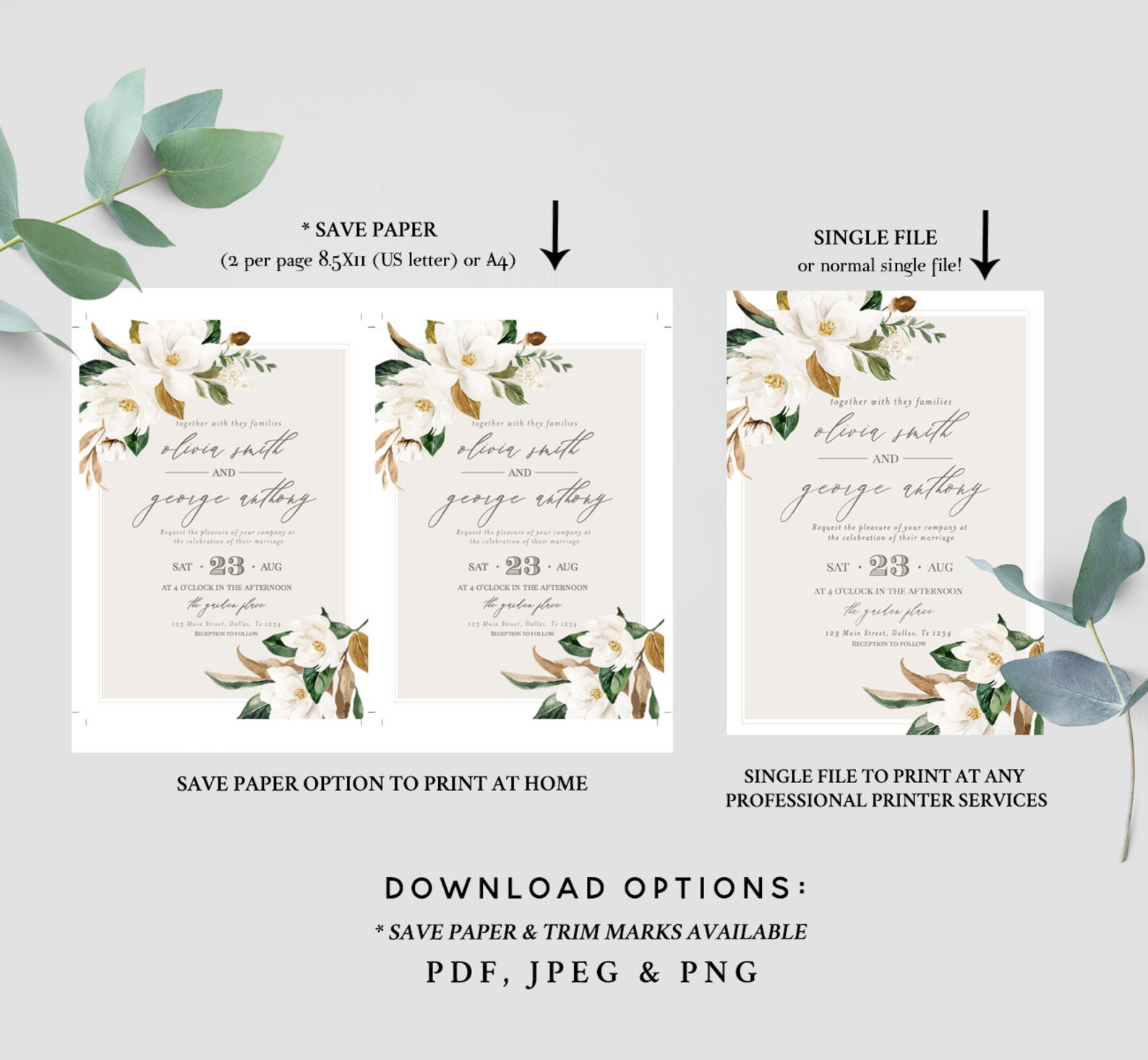 Wedding Invitation Template Download Magnolia Wedding - Etsy