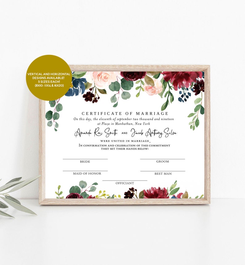 Certificate of Marriage Marriage Certificate Template | Etsy