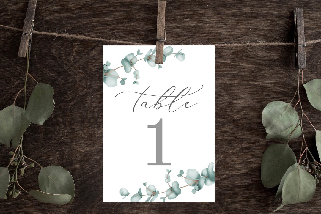 Eucalyptus Table Numbers, Greenery Wedding Decor, Printable Table ...