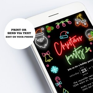 Neon Christmas Party Invitation, Neon Holiday Party Invitation Template ...