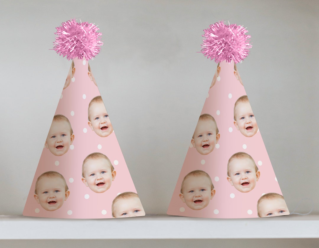 Polka Dots Pink Hat Template, Birthday Hat With Photo, DIY Party Hats ...