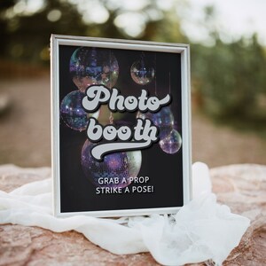 Retro Groovy Photo Booth Sign, Disco Ball Photo Booth Sign Template ...