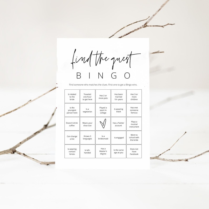 Find the Guest Bingo Wedding Reception Bingo Game Wedding - Etsy