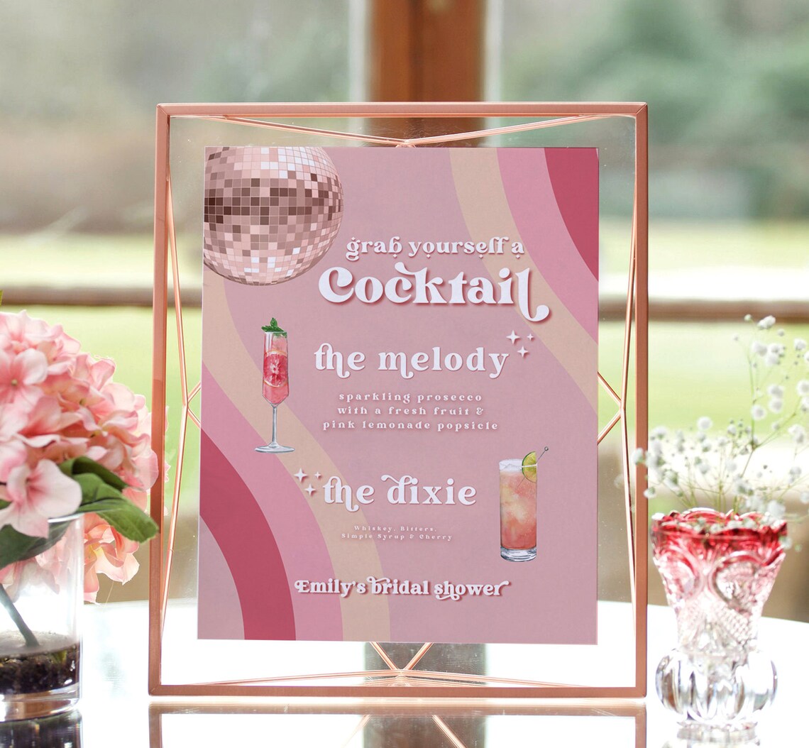 Modern Retro Wedding Bar Sign Groovy Disco 70s Bar Menu Sign | Etsy