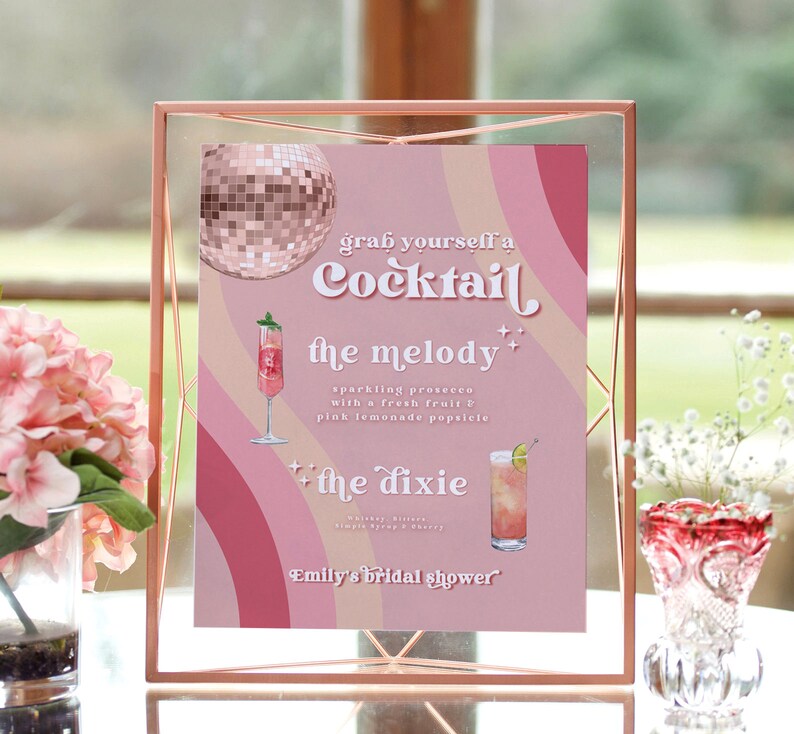 Modern Retro Wedding Bar Sign Groovy Disco 70s Bar Menu Sign | Etsy