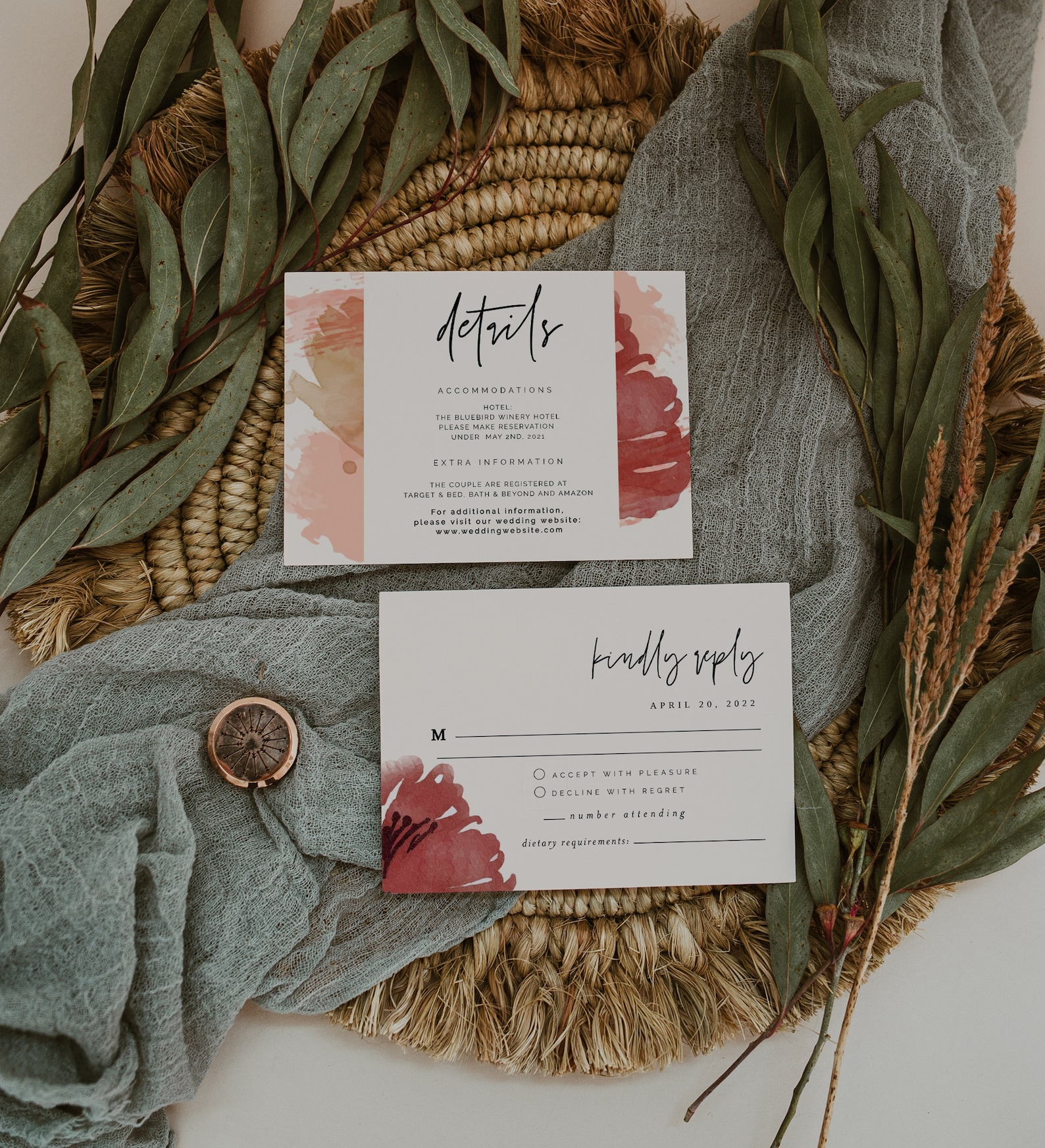 Watercolor Fall Wedding Invitation Template Autumn Wedding - Etsy