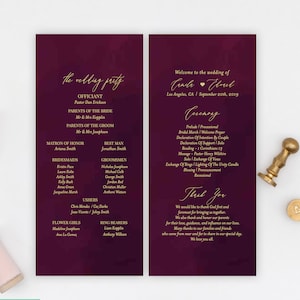 Burgundy Wedding Program Template, INSTANT DOWNLOAD, DIY Programs ...