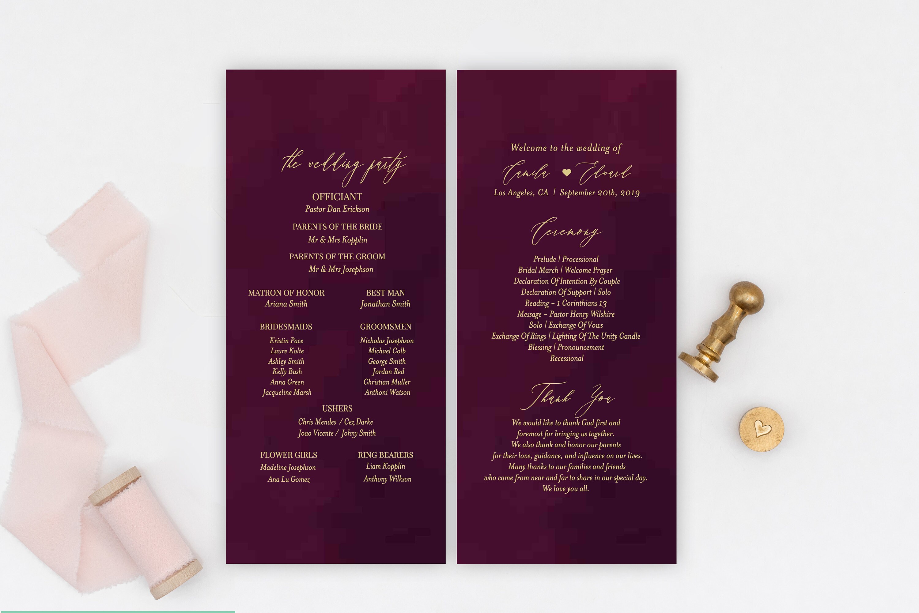 Burgundy Wedding Program Template INSTANT DOWNLOAD DIY | Etsy
