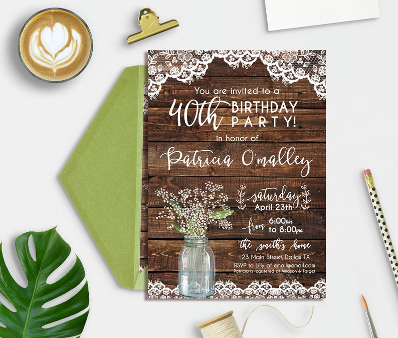 40th birthday invitation Rustic Adult Birthday Invitation | Etsy