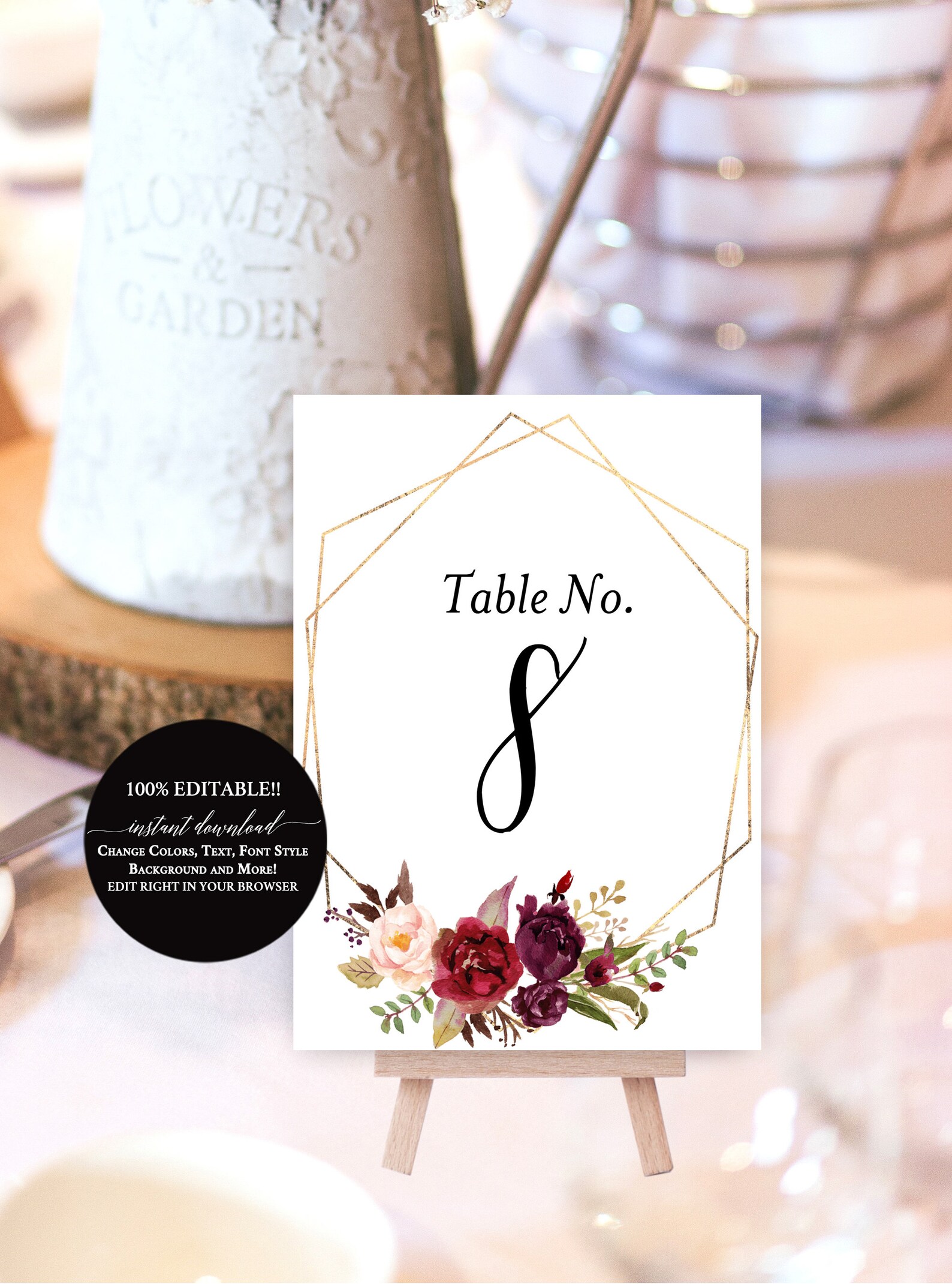 Fall Table Numbers Wedding Instant Download Template Marsala | Etsy
