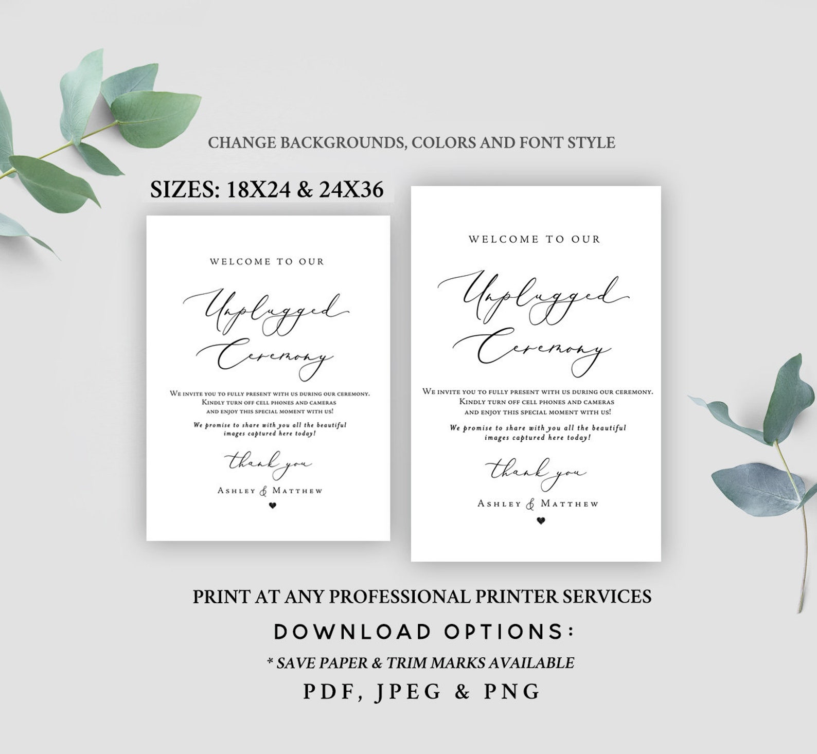 Unplugged Ceremony Sign Template Editable Unplugged Ceremony - Etsy
