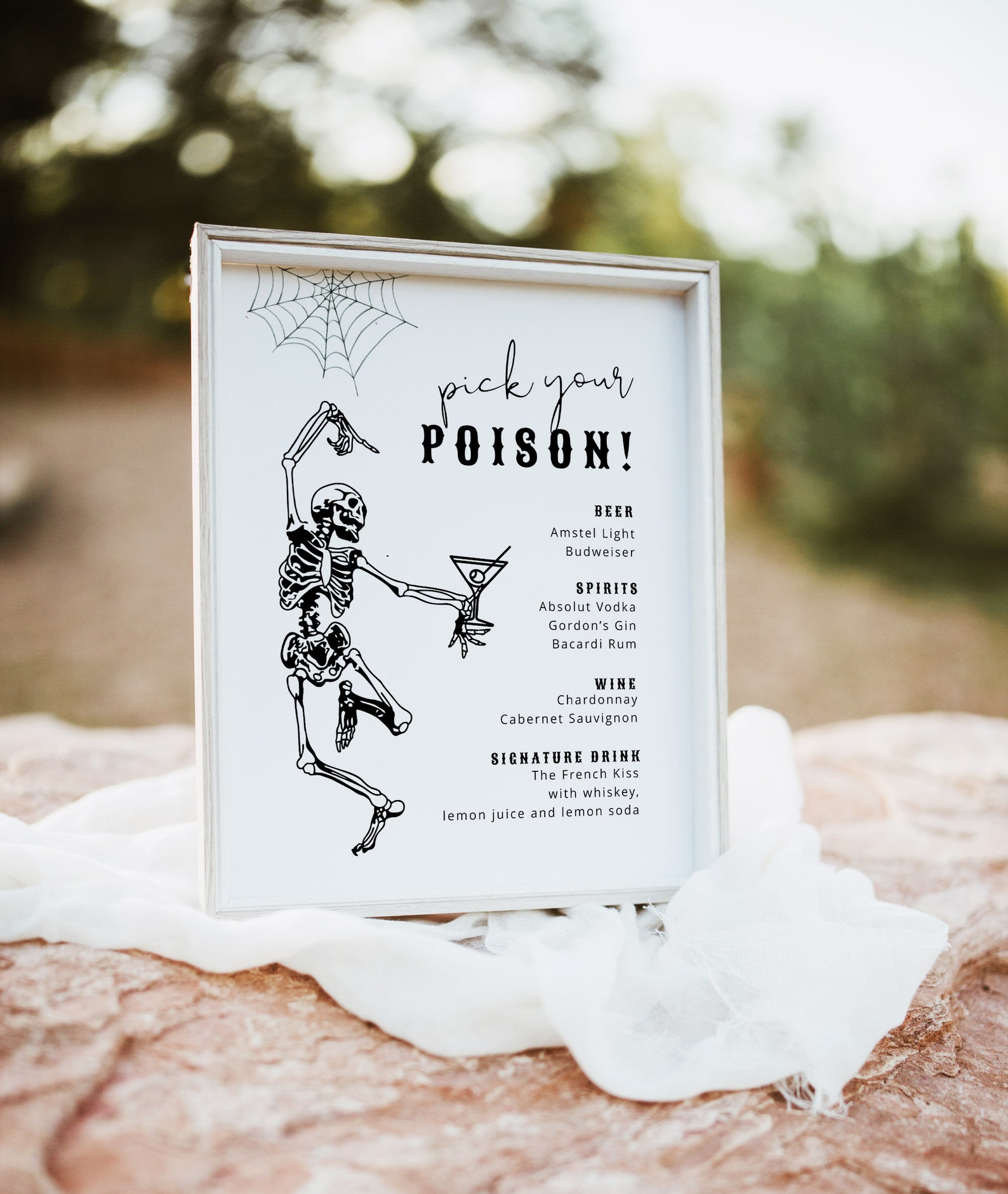Pick Your Poison Sign, Halloween Bar Menu Template, Spooky Skeleton Bar ...