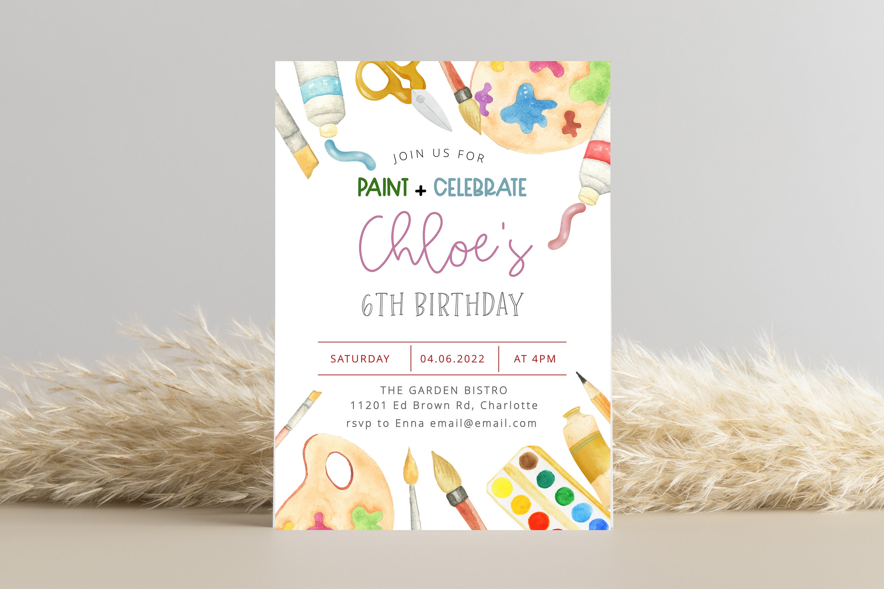 Painting Birthday Invitation Template, Art Birthday Invite, Painting ...