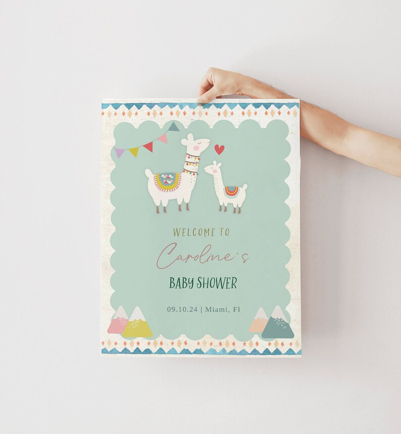 Editable Llama Baby Shower Welcome Sign, Cactus Llama Baby Shower ...