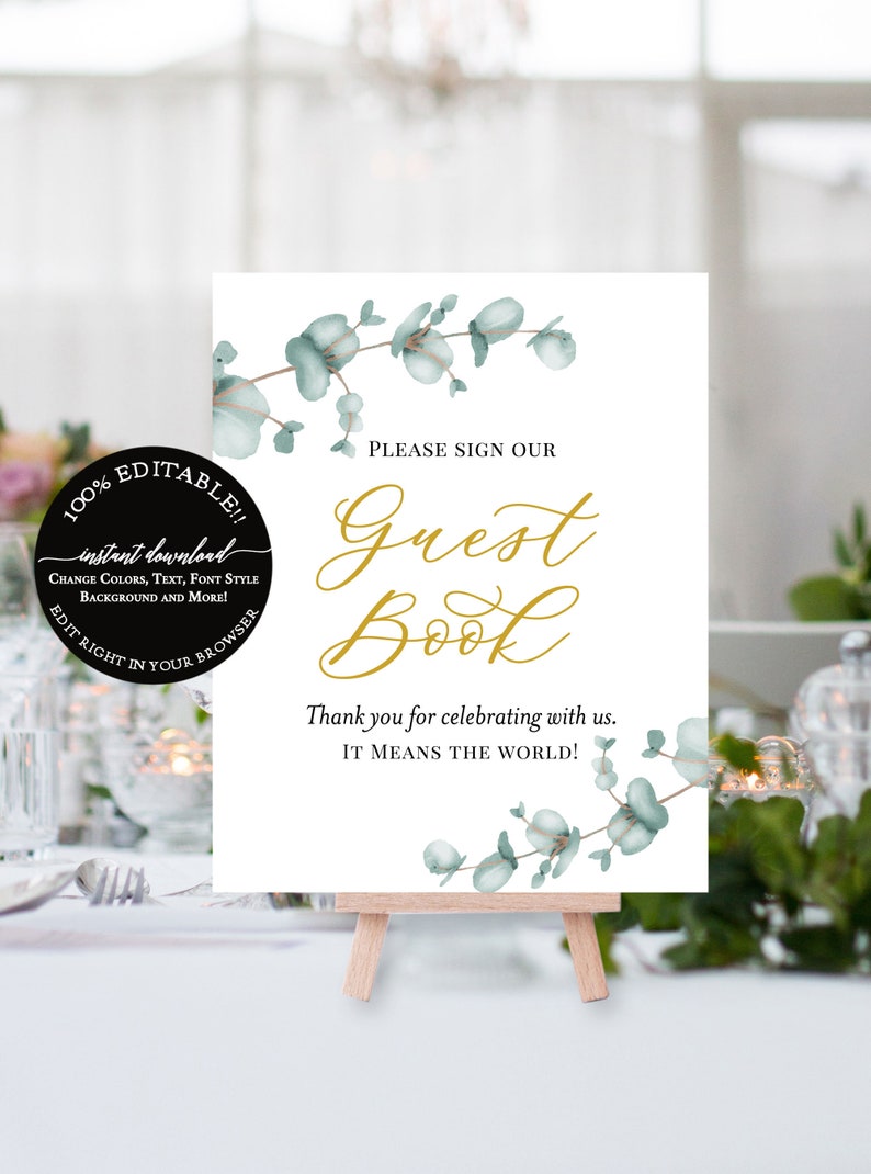 Guest Book Sign Template Greenery Guest Book Sign Printable - Etsy