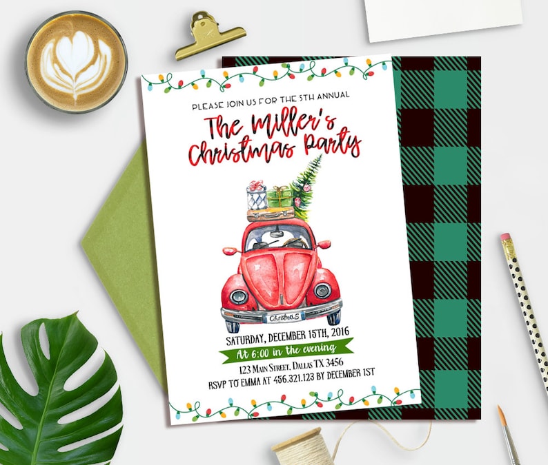Vintage Christmas Invitation, Holiday Party Invitation, Printable ...
