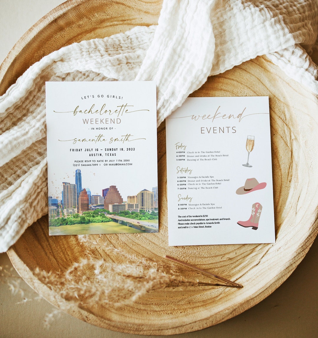 Austin Texas Bachelorette Invitation & Itinerary Template, Texas ...