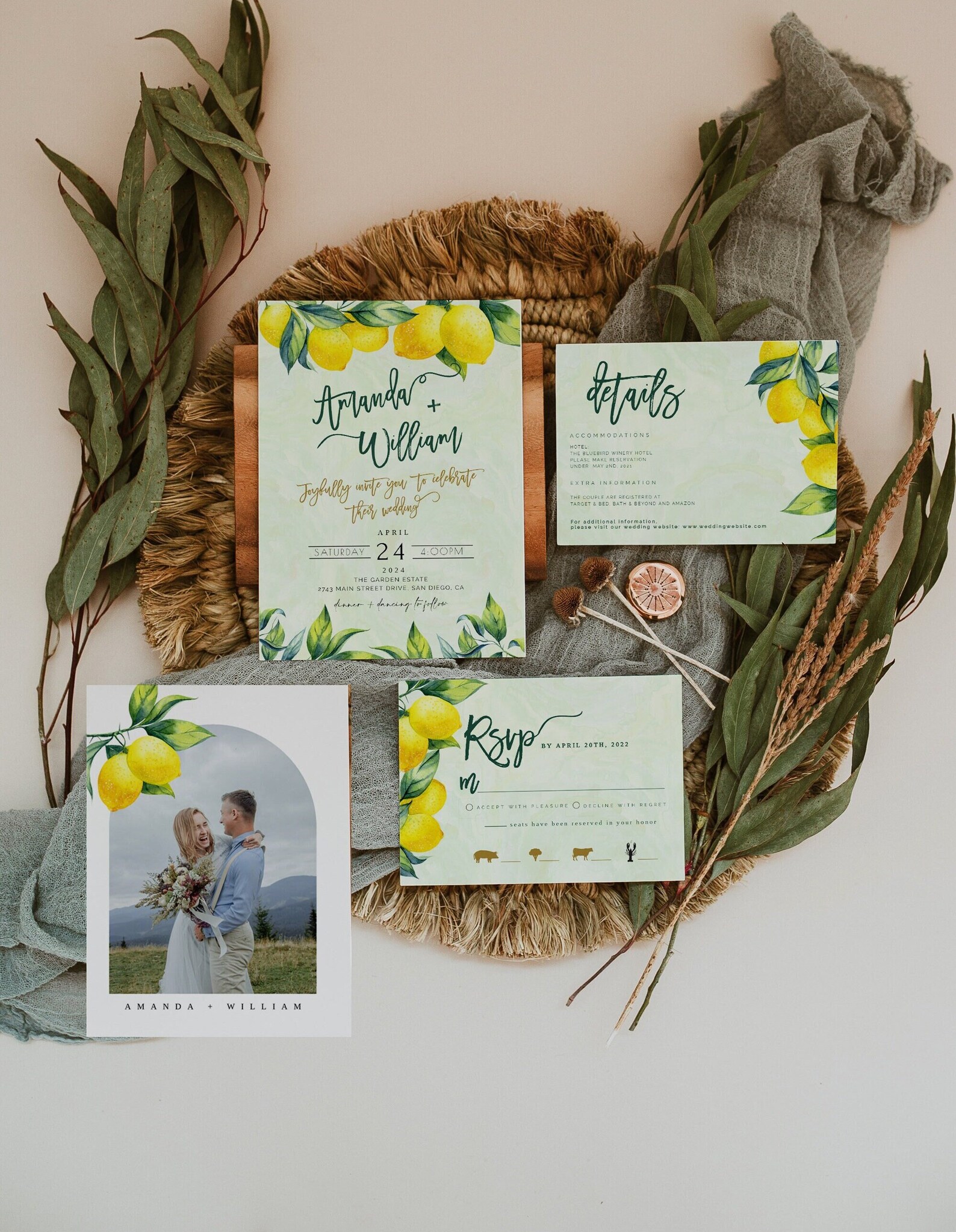 Botanical Wedding Invitation Lemon Wedding Invitation - Etsy