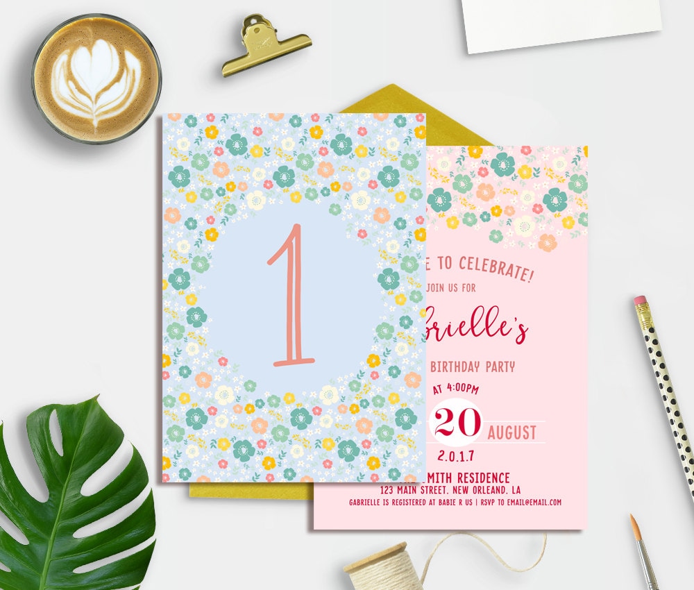 One 1st Birthday Invitation Printable. Floral 1st Birthday | Etsy
