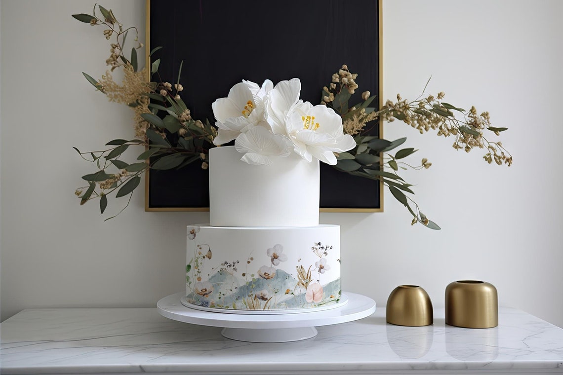 Wildflower Mountain Wedding Cake Wrap Template, Mountain Wedding Cake ...