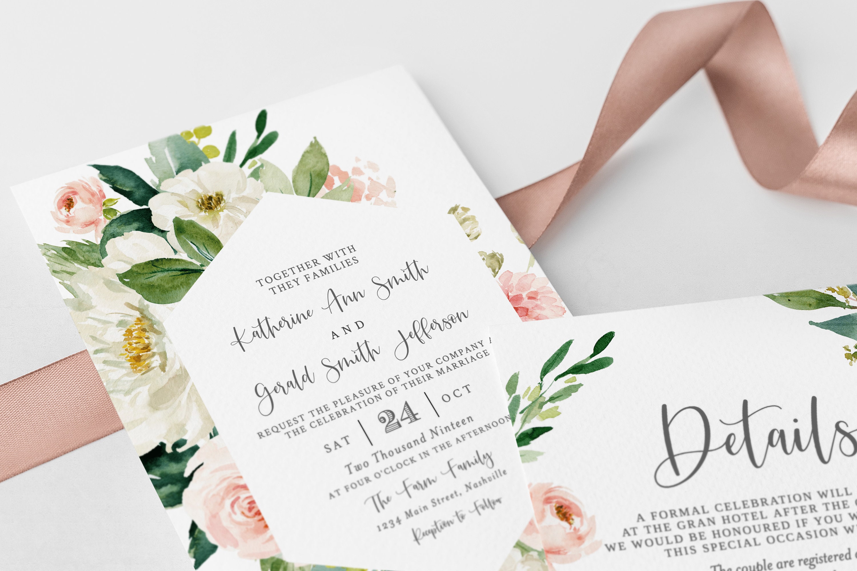 Floral Wedding Invitation Template Instant Download | Etsy