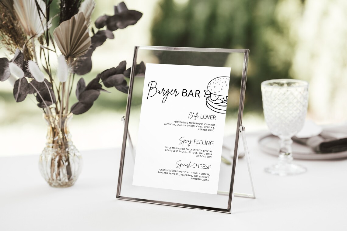 Burger Bar Station Sign Wedding Food Station Sign Menu - Etsy