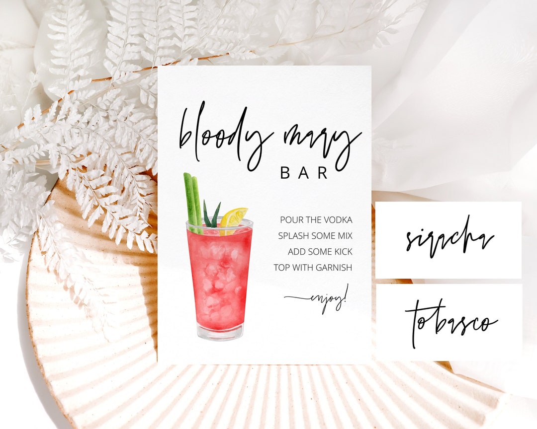 Bloody Mary Bar Sign, Modern Bloody Bar Sign and Tags, Wedding Bar ...