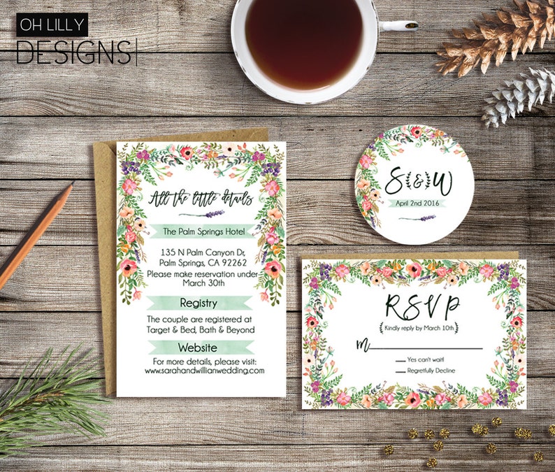 Floral Wedding Invitation Printable Wedding Invitation | Etsy