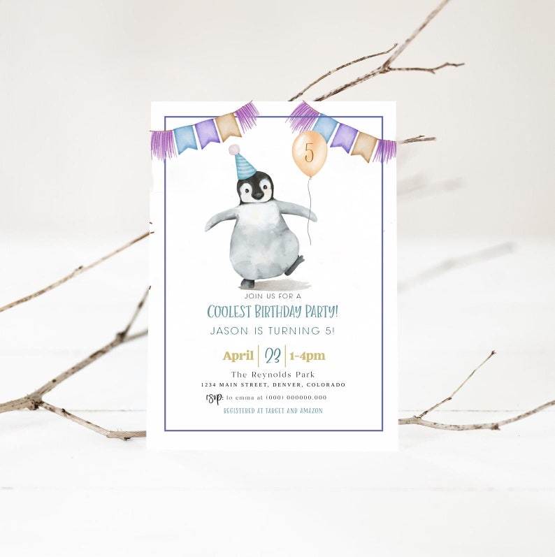 Penguin Birthday Invitation Digital Download, Coolest Penguin Birthday ...