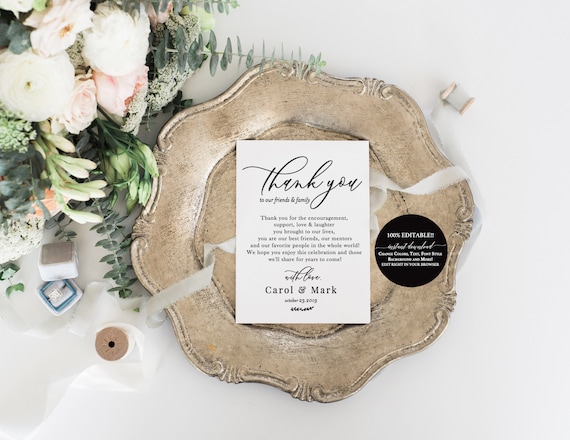 Wedding Table Thank You Card Template Printable Thank You - Etsy