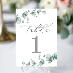 Eucalyptus Table Numbers, Greenery Wedding Decor, Printable Table ...