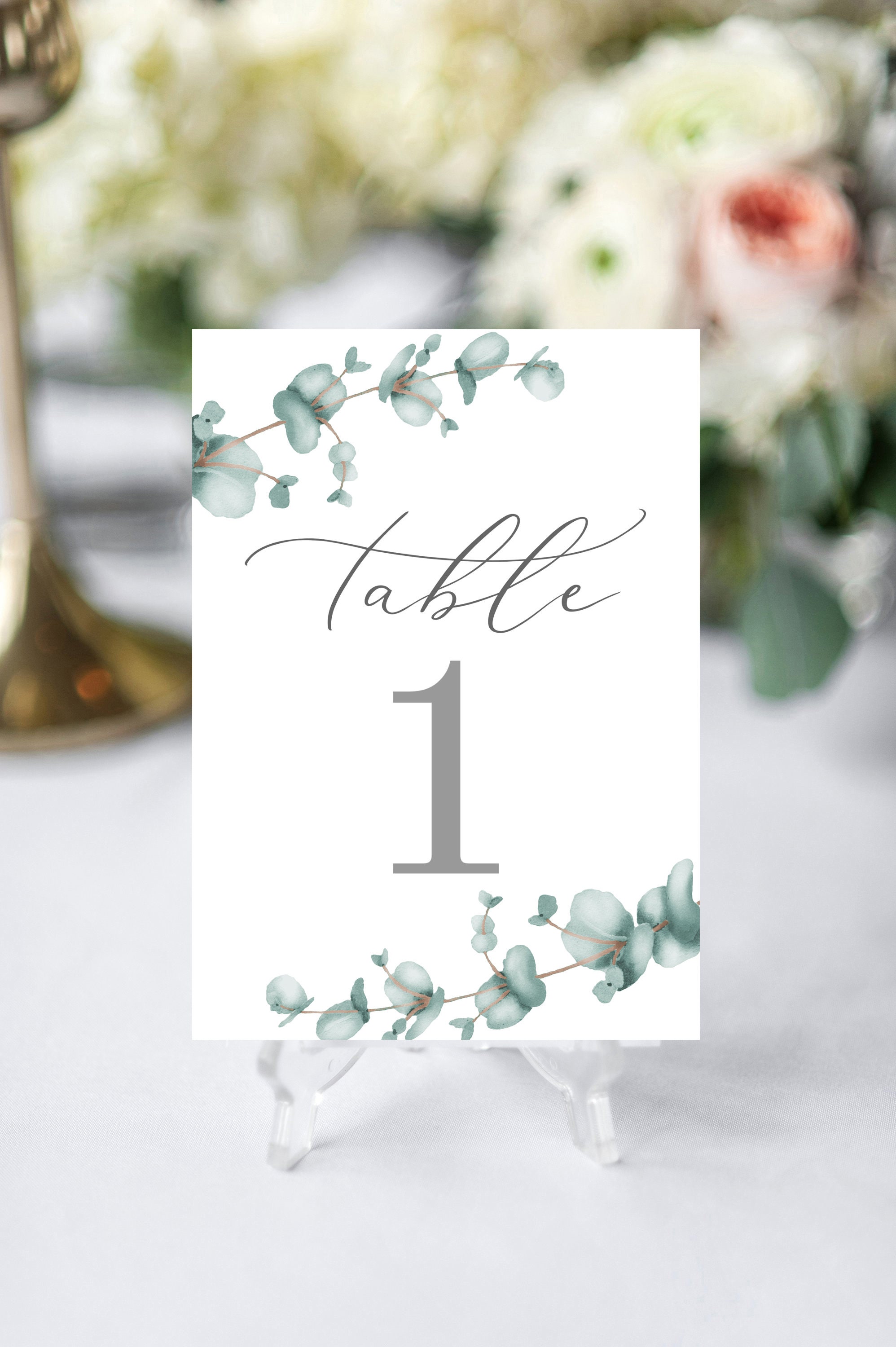Eucalyptus Table Numbers, Greenery Wedding Decor, Printable Table ...