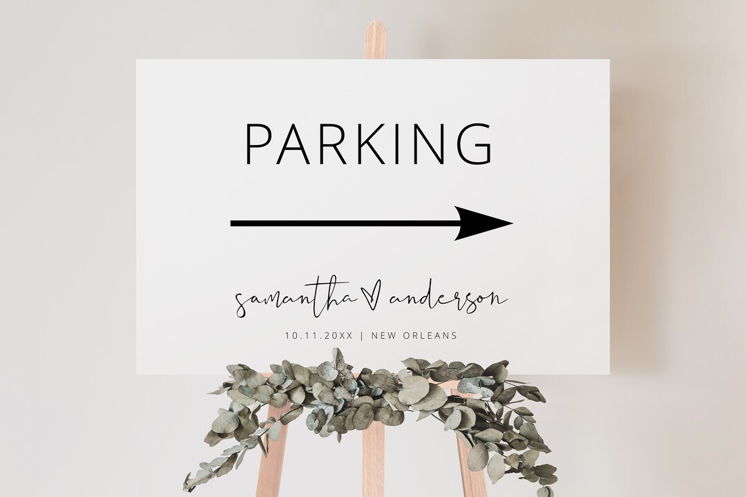 Wedding Parking Sign, Minimalist Directional Sign, Reception Valet ...