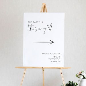Minimalist Wedding Direction Sign, the Party is This Way Sign, Modern ...