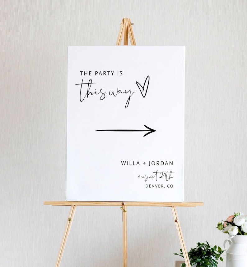 Minimalist Wedding Direction Sign the Party is This Way Sign - Etsy