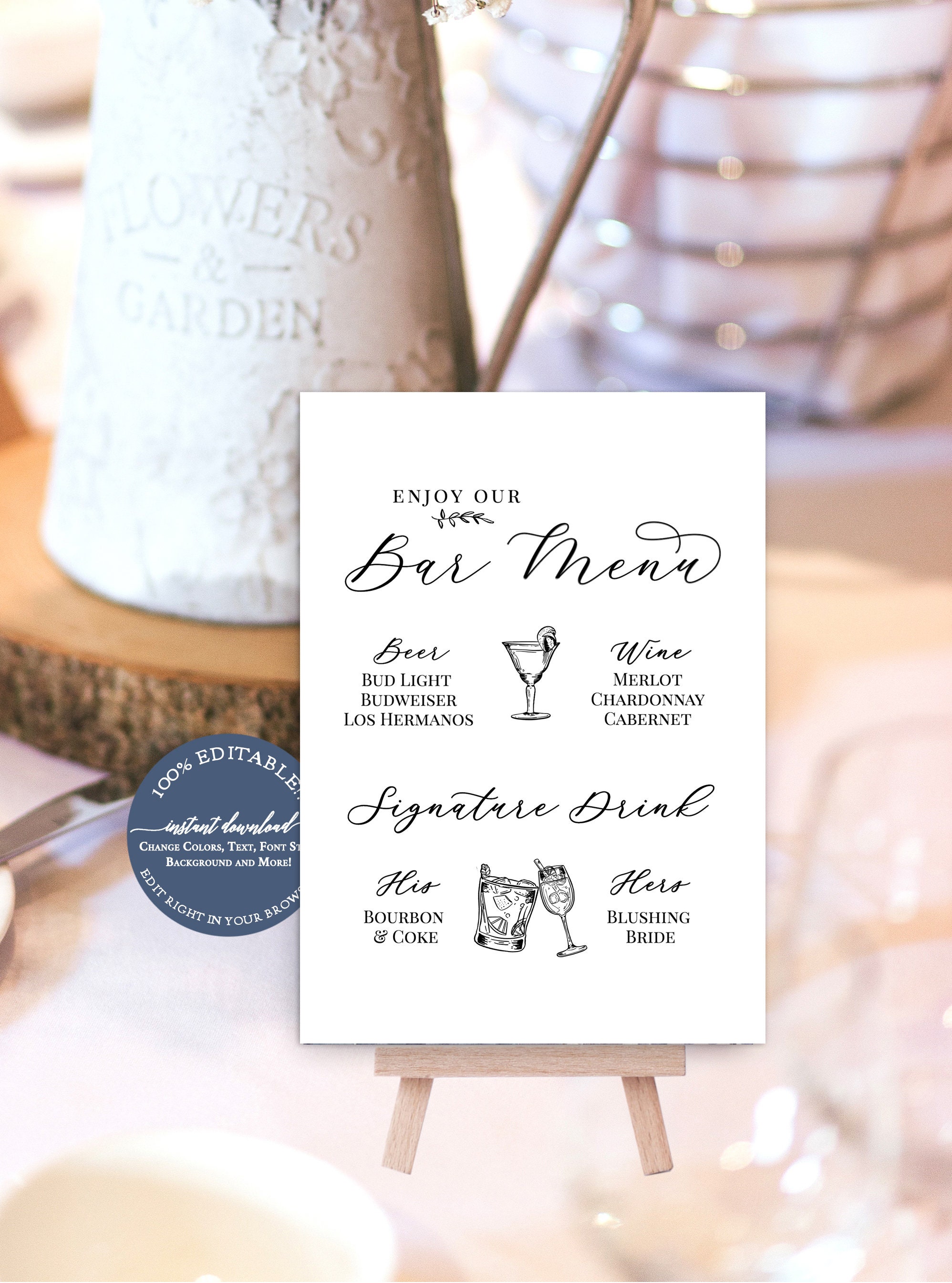 Bar Menu Wedding Template Signature Drinks Sign Printable - Etsy