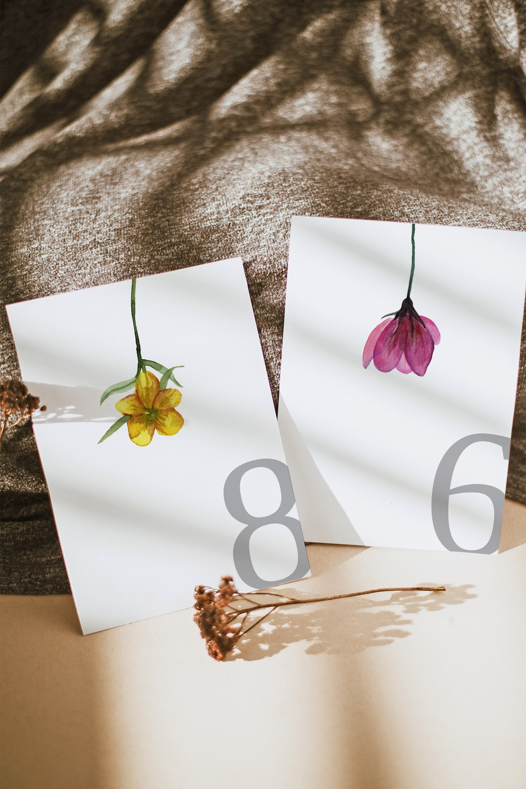 Pressed Flowers Wedding Table Numbers, Boho Wildflower Table Cards ...