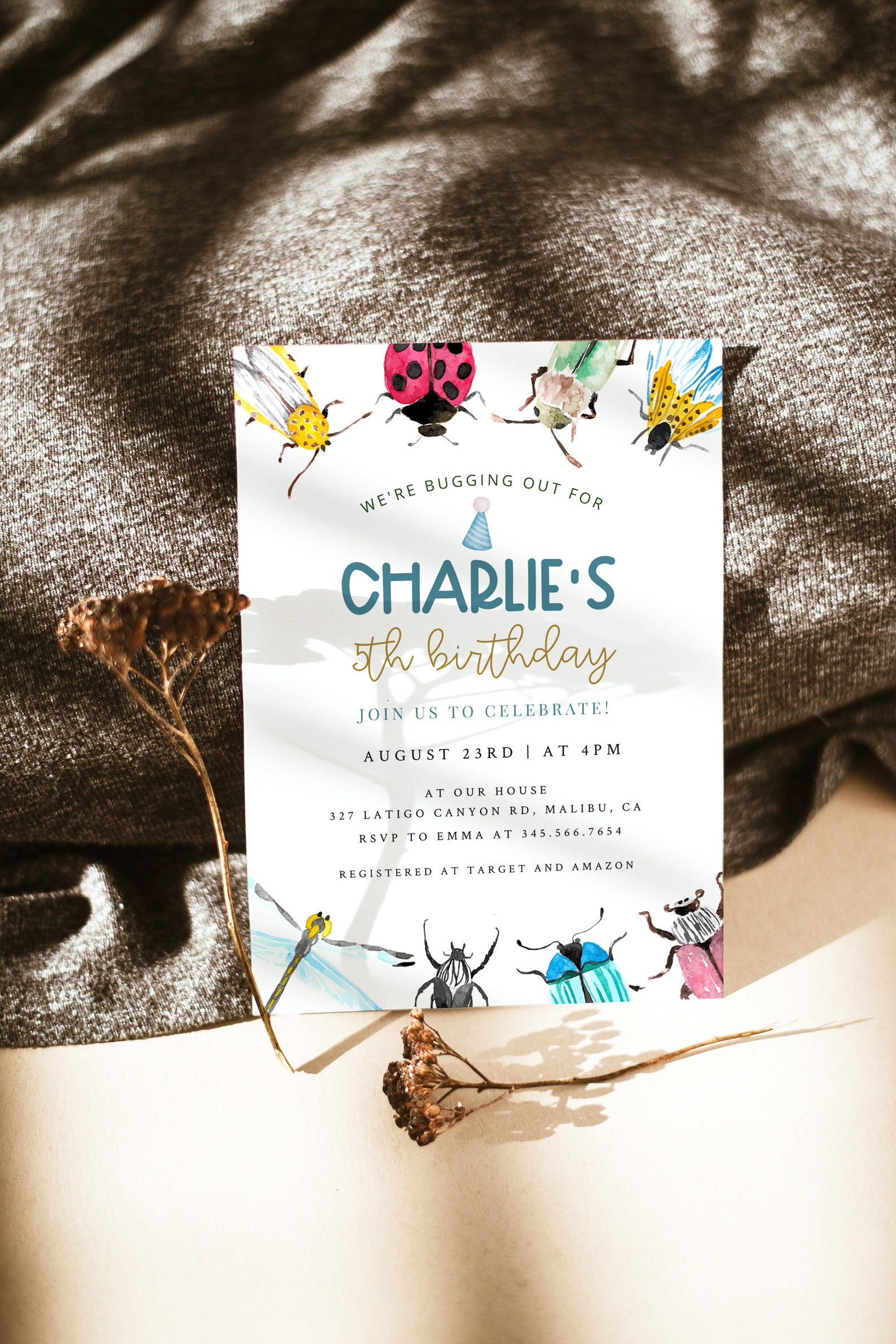 Bug Birthday Invitation Insect Birthday Invitation Garden - Etsy