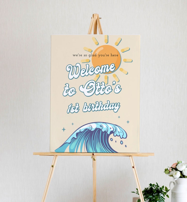 Big ONE Surf Birthday Welcome Sign, Surf Birthday Welcome Poster, First ...