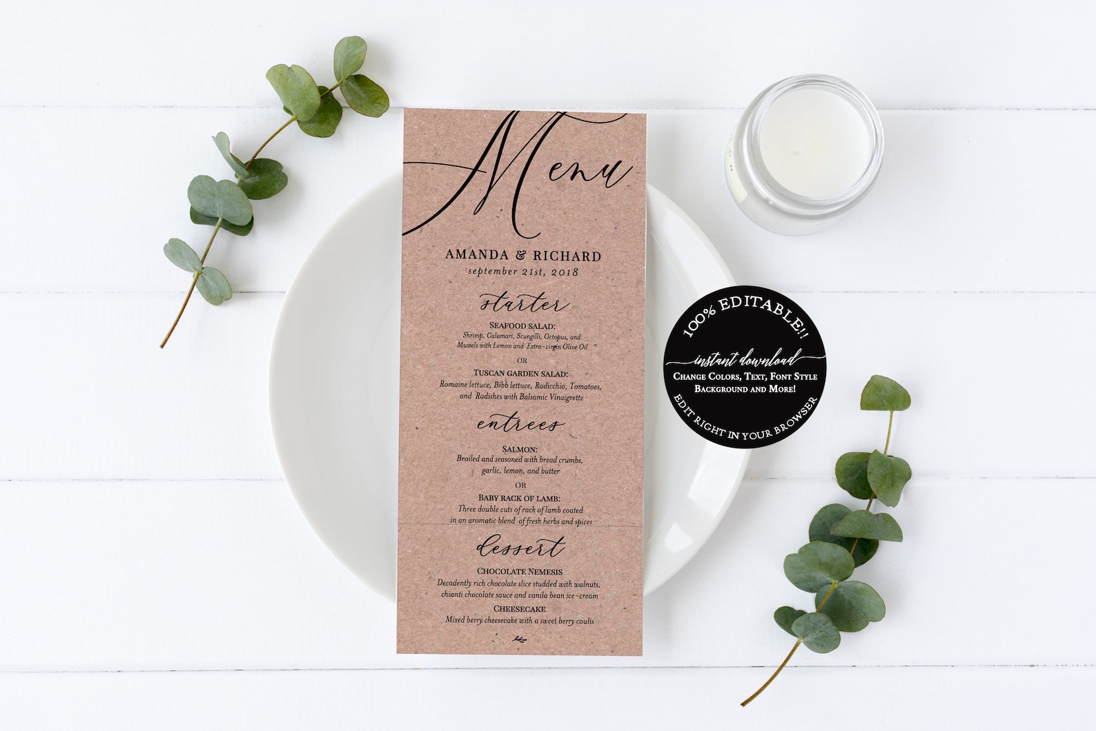 Wedding Menu Template Printable DIY Wedding Menu Cards Menu - Etsy