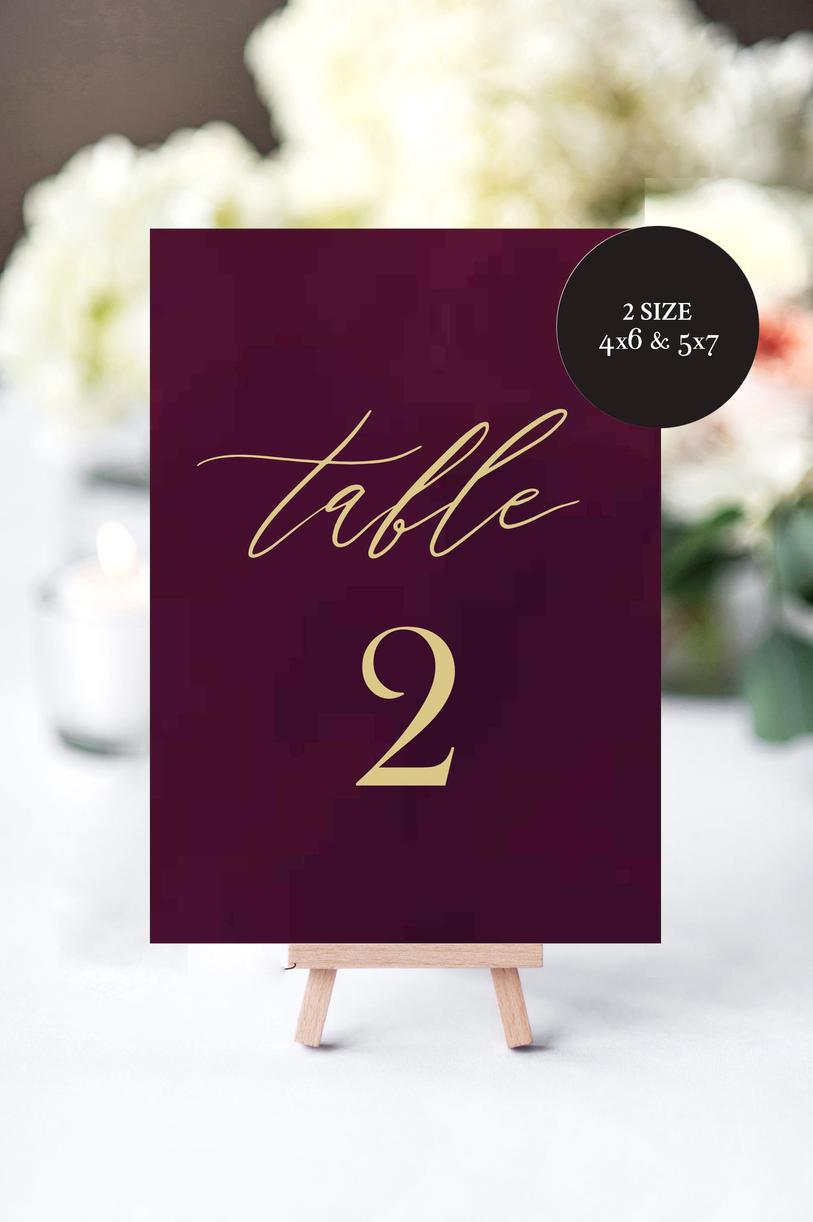 Wedding Table Number Card Printable, DIY Table Card Template, Burgundy ...